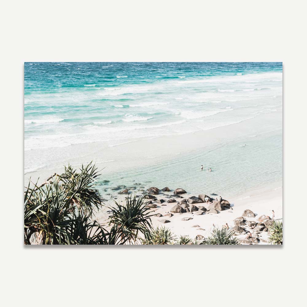 Rainbow Bay Bathers Art Print – Peaceful Beach Art for Wall from Queensland
